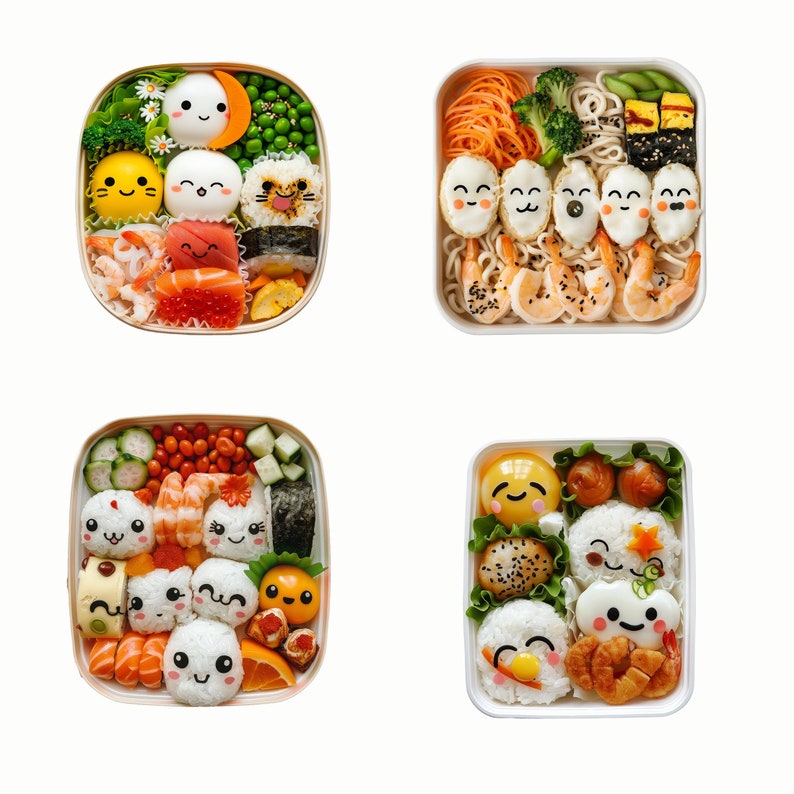 Kawaii Bento Boxes Clipart, Cute Asian Food Clipart, Japanese Clipart ...