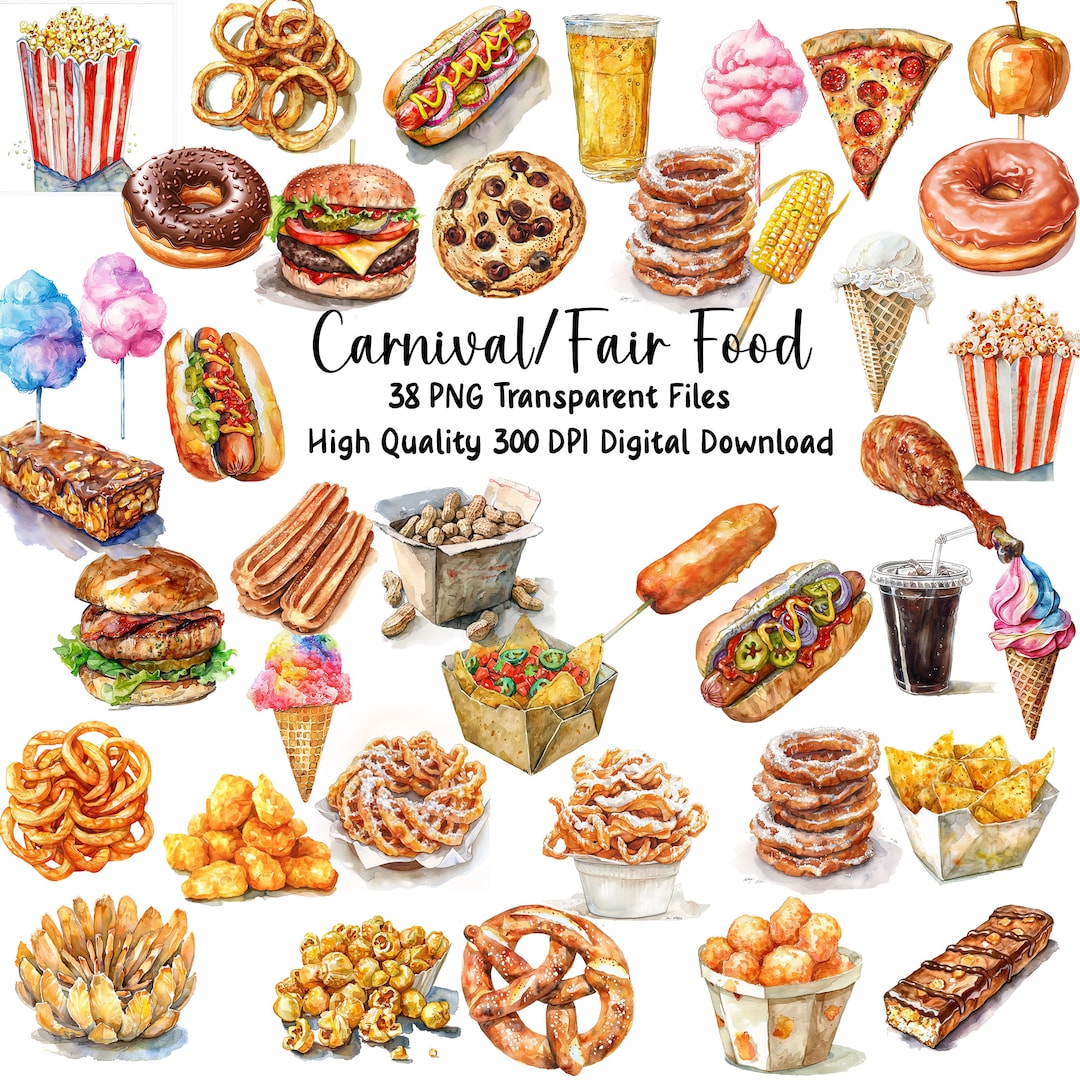 Carnival Food Clipart Bundle, Fair Treat Images, Invitation, Planners ...