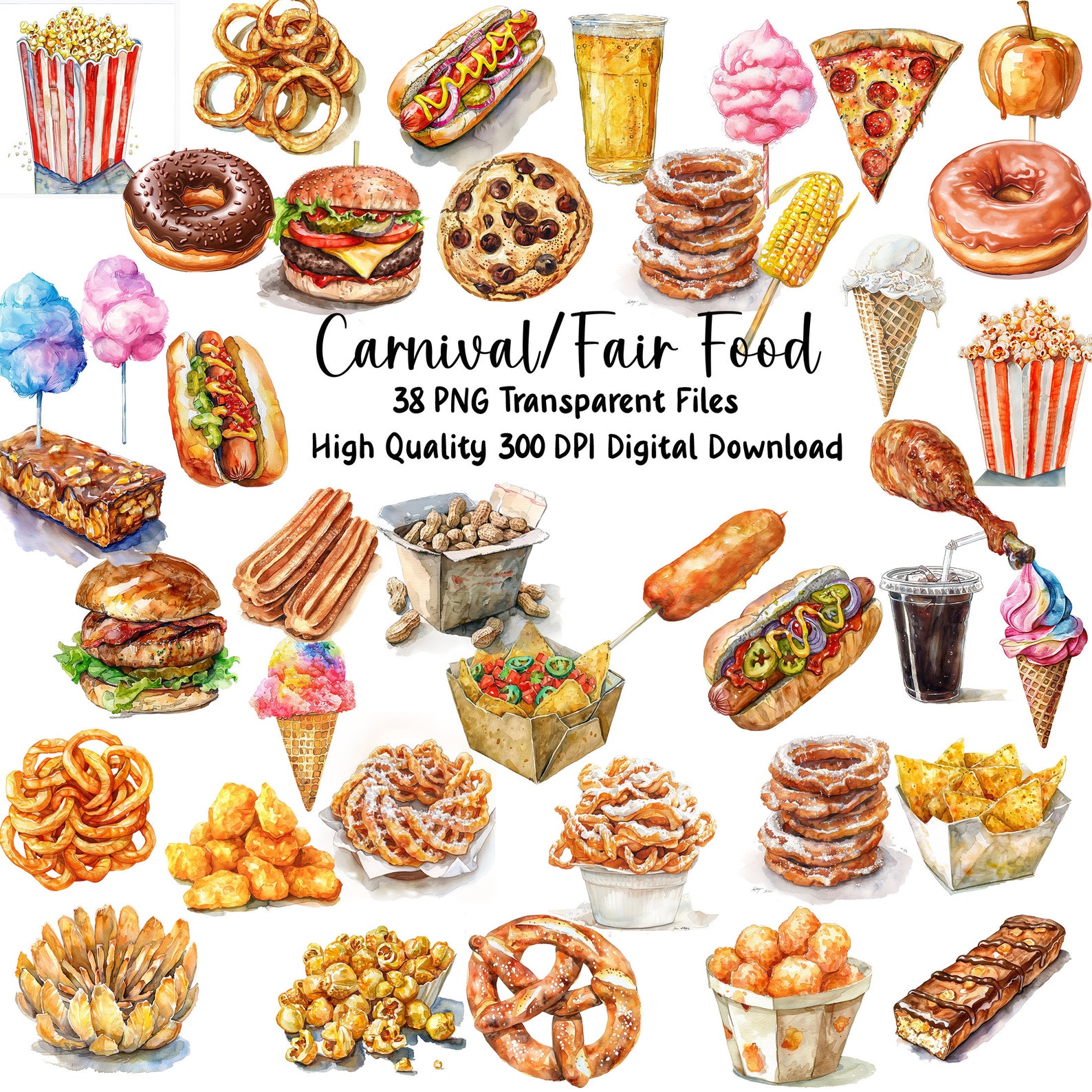 Carnival Food Clipart Bundle, Fair Treat Images, Invitation, Planners ...