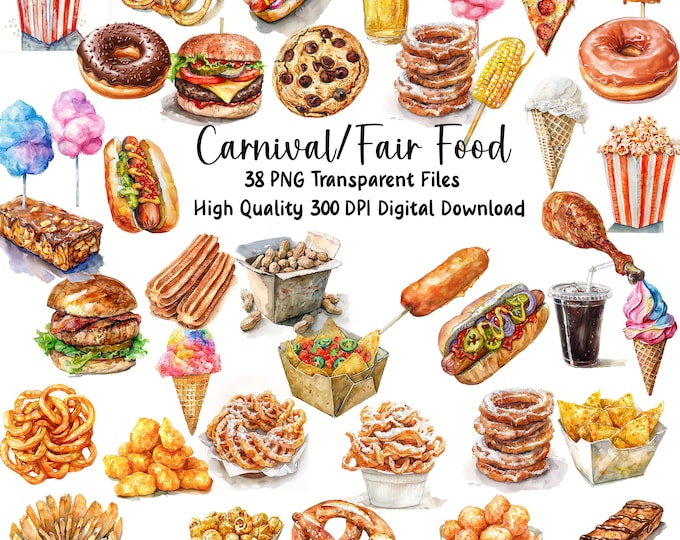 Fried Food Clipart Bundle, Watercolor Menu Clipart, Planner Printable ...