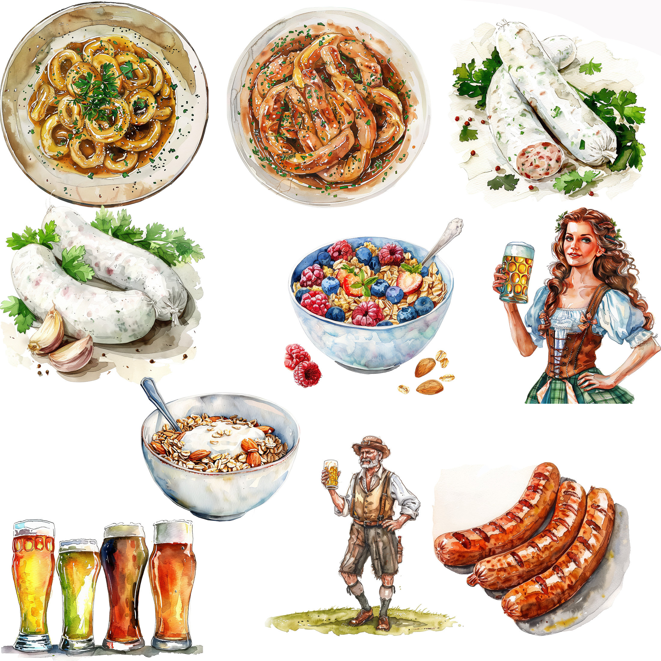Watercolor German Food Clipart, Food Menu Art, Ethnic Cuisine, Germany ...