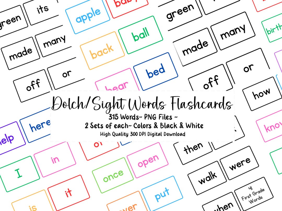 Dolch Sight Words Flashcards: Pre-k - 3rd Grade (digital Download) - Etsy