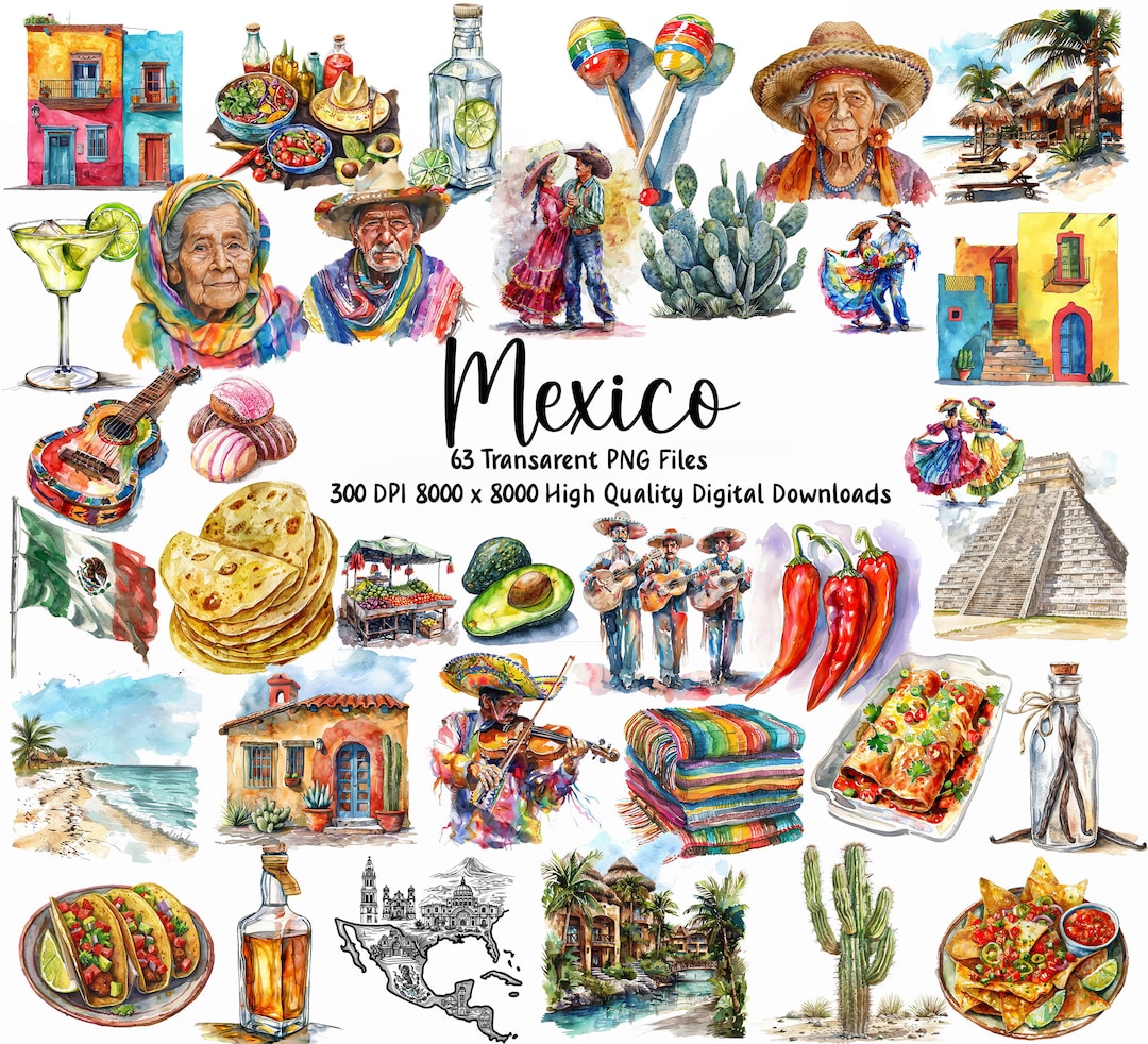 Watercolor Mexico Clipart: Travel & Culture Illustrations (digital ...