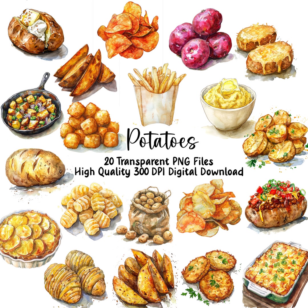 Watercolor Potato Clipart, PNG, French Fries, Potato Chips, Baked ...