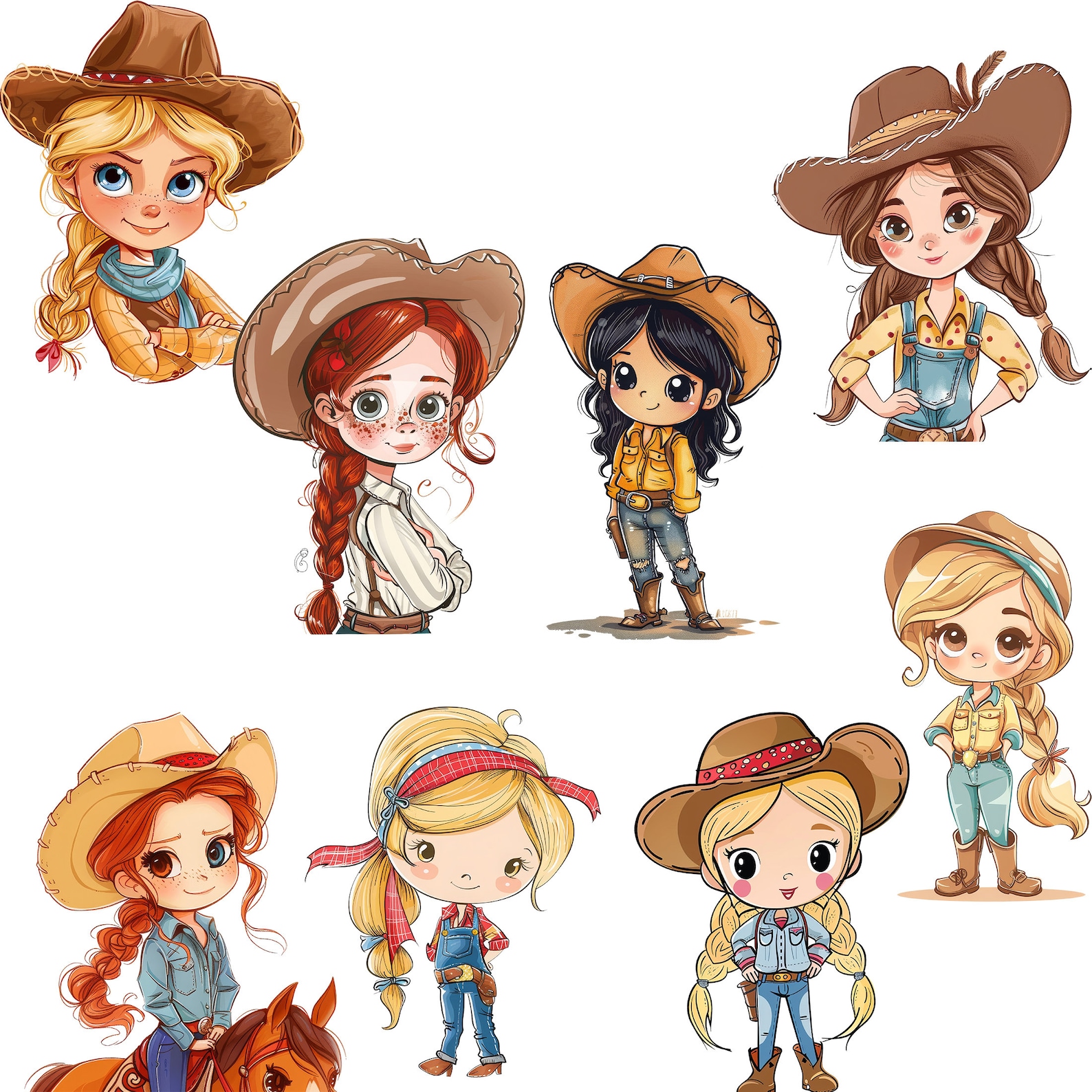 Cowgirls and Cowboys Clipart Bundle, Cute Cowboys, Cute Cowgirls ...