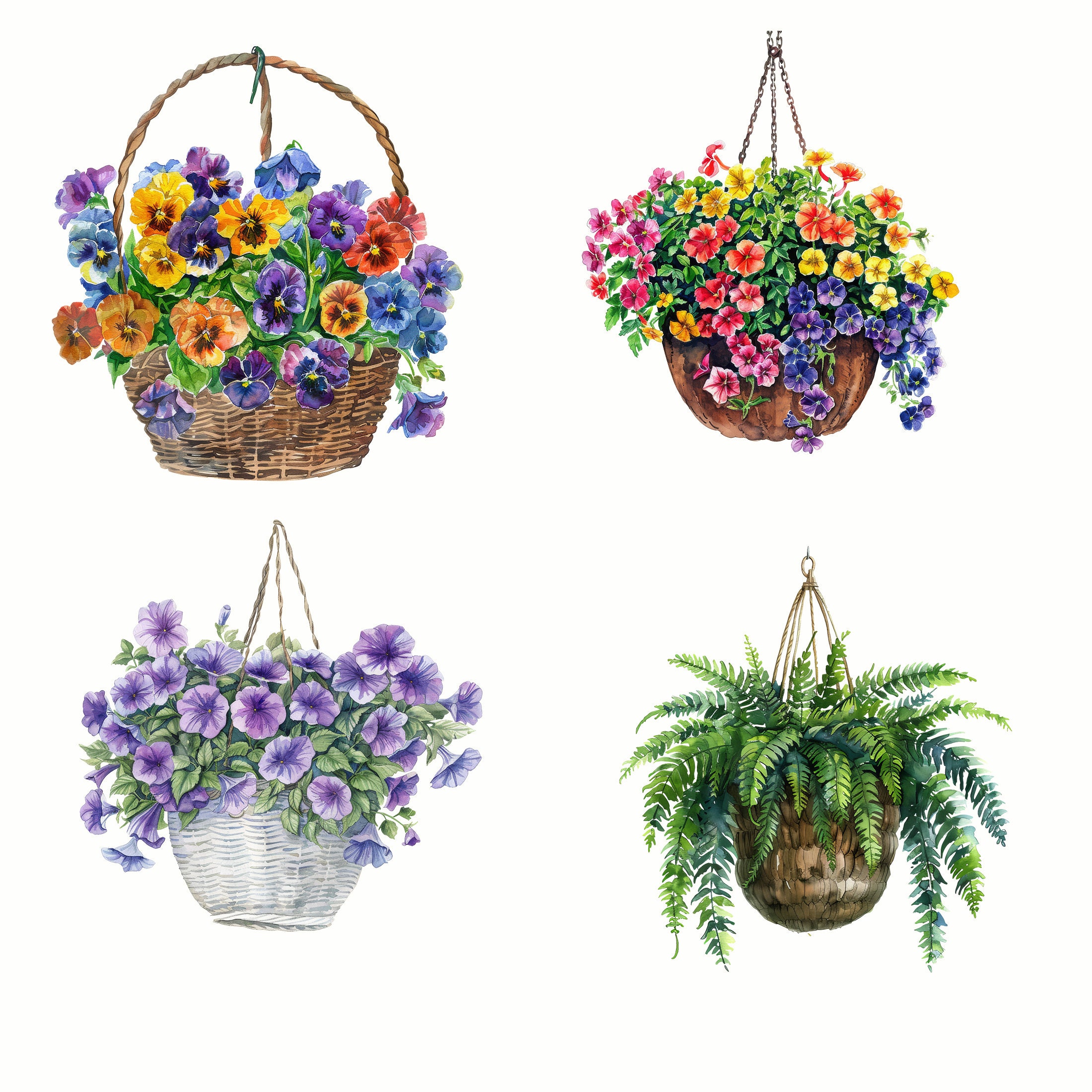 Beautiful Hanging Basket Clipart, Hanging Flowers, Fern Clipart, Plants ...
