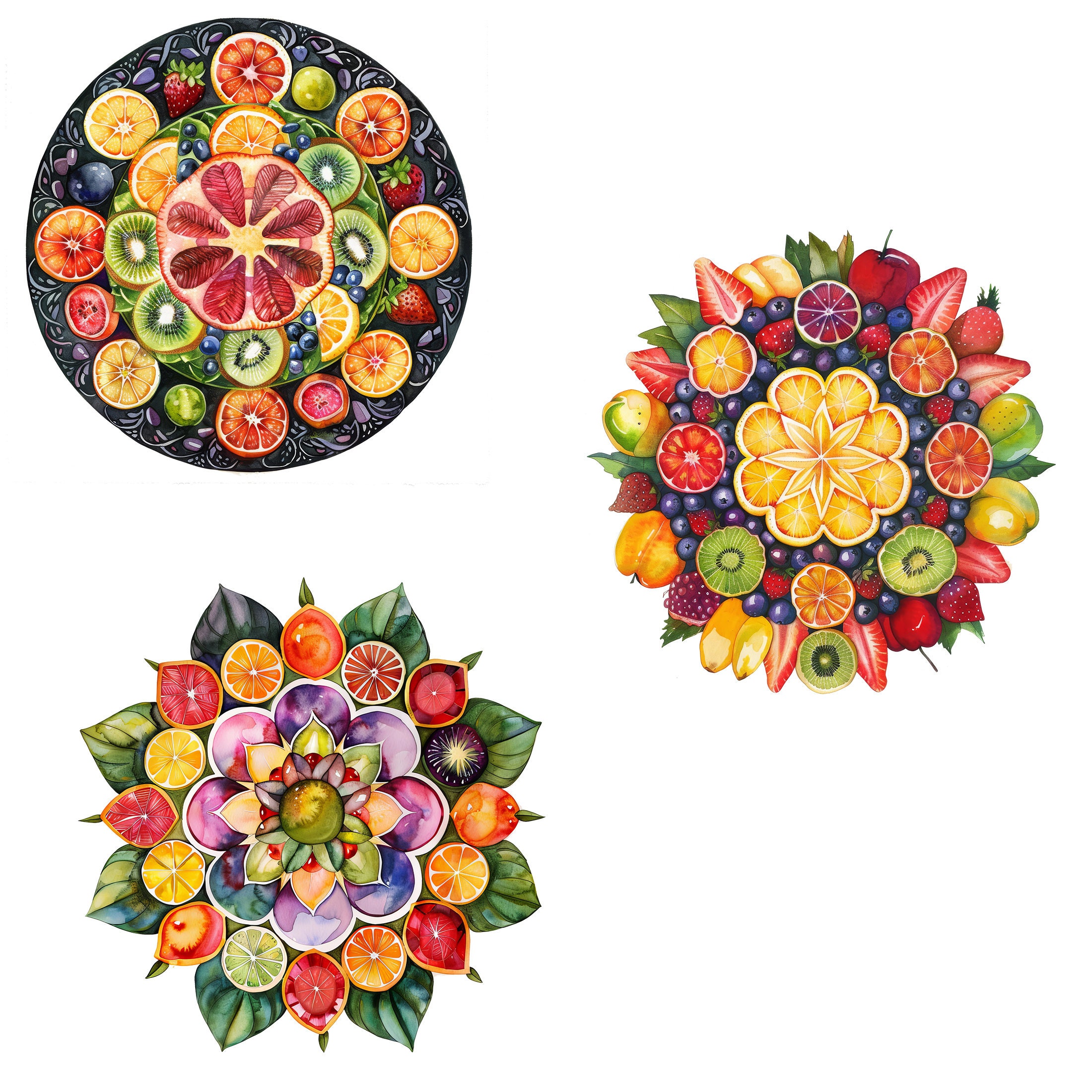 Watercolor Fruit Mandala Clipart: PNG Images (digital Download) - Etsy
