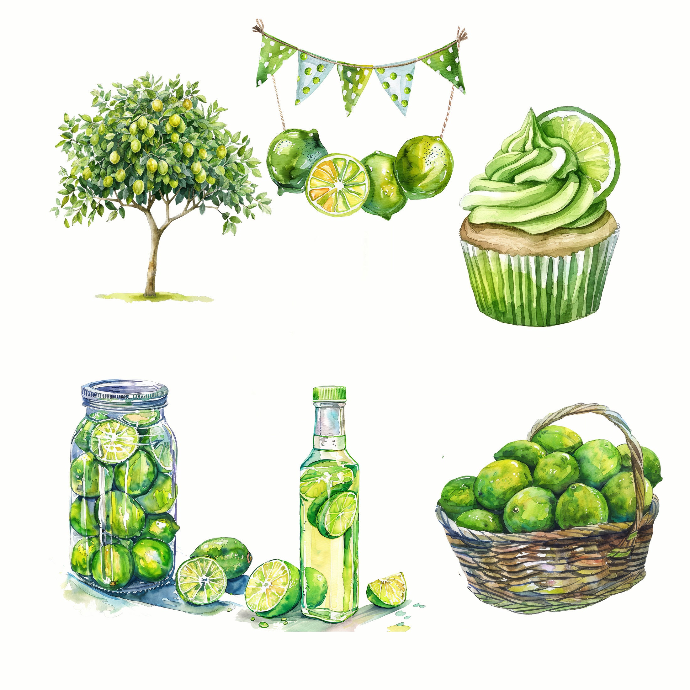 Watercolor Lime Clipart, PNG Files, Invitations, Menus, Commerical Use ...