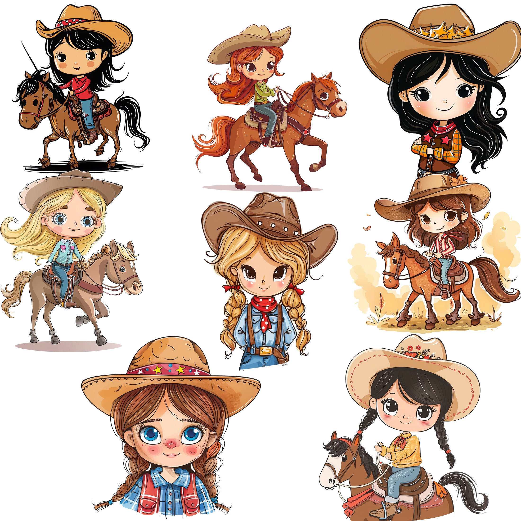 Cowgirls and Cowboys Clipart Bundle, Cute Cowboys, Cute Cowgirls ...
