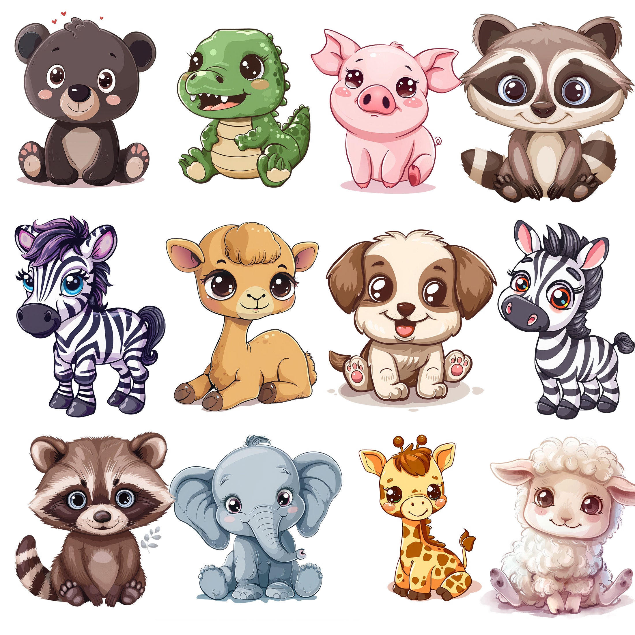 Cute Animal Clipart, Kawaii Animal Bundle, PNG, Commerial Use, Instant ...