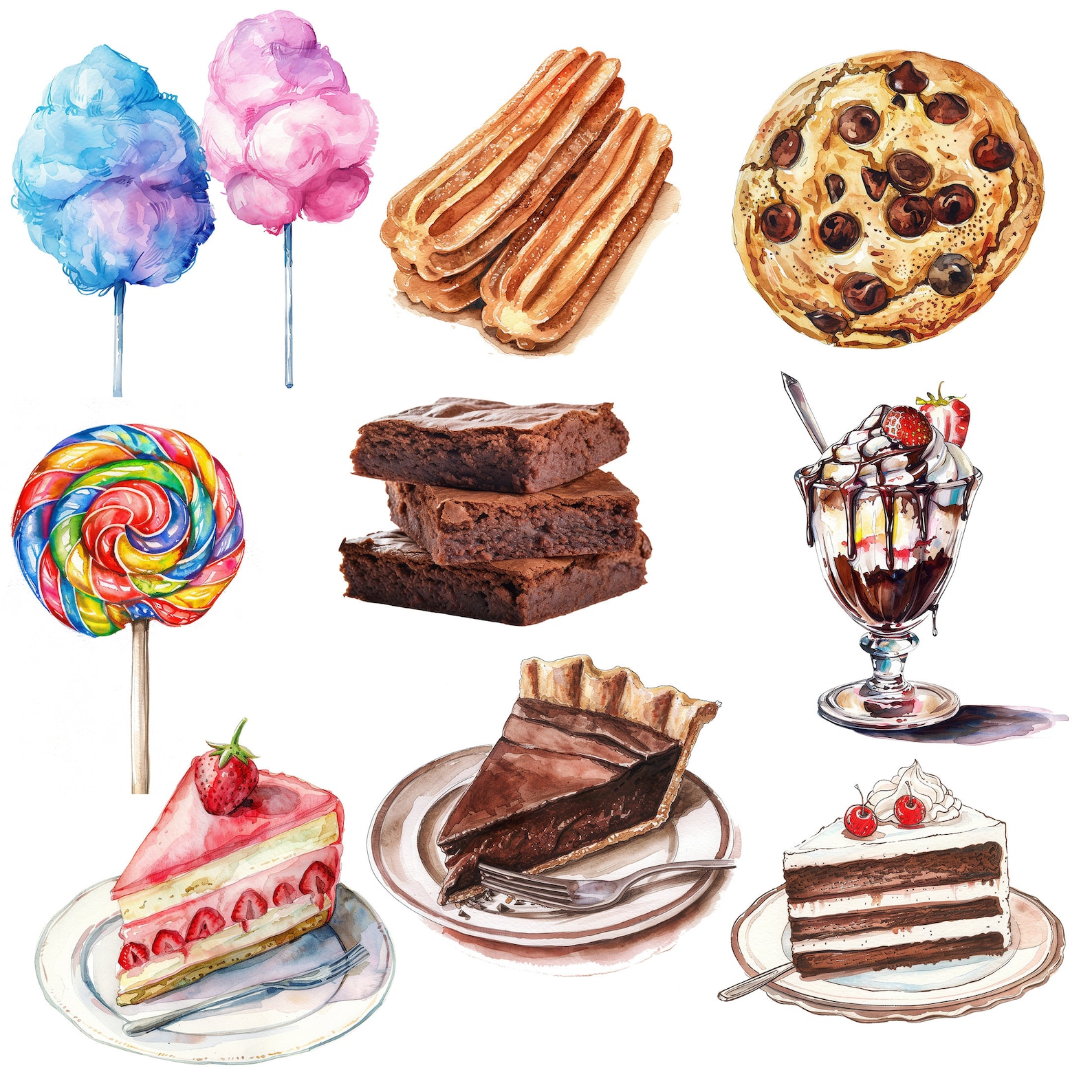 Snack Clipart, Watercolor Menu Clipart, Dessert Images, Planner ...