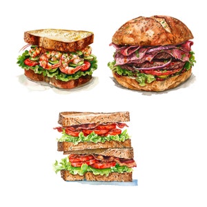 Watercolor Sandwiches II Bundle, PNG, Breakfast Sandwich, Digital ...