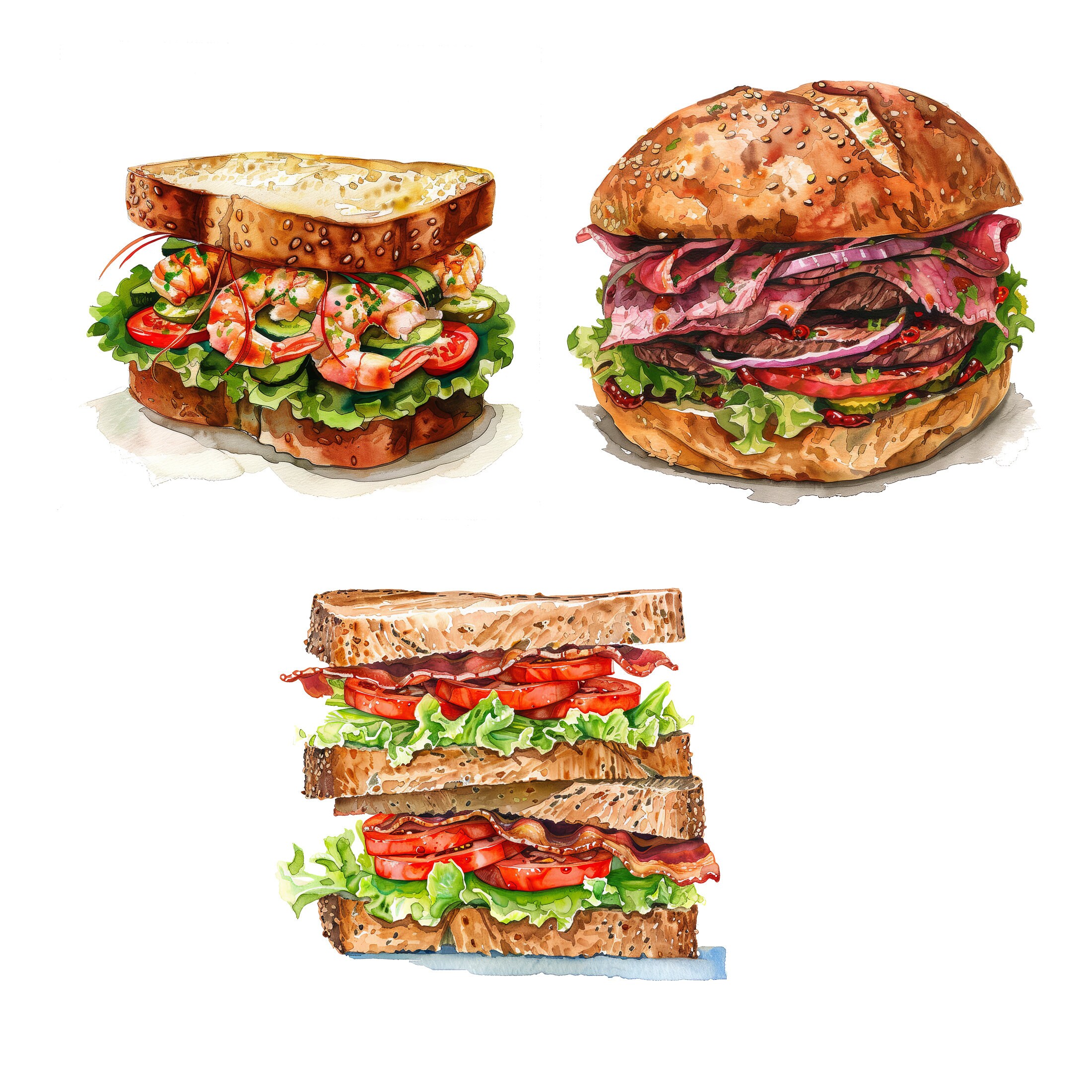Watercolor Sandwiches II Bundle, PNG, Breakfast Sandwich, Digital ...