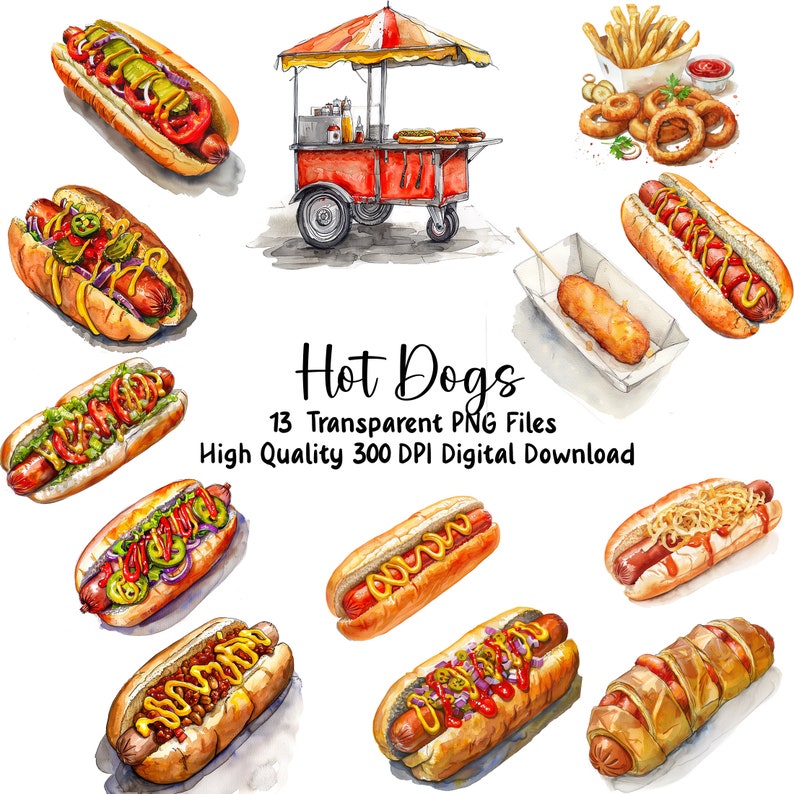 Hot Dog Clipart, Delicious Summer Food Clipart, BBQ Foods, PNG - Etsy