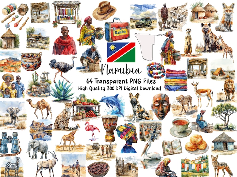 Namibia Clipart Set | African Landmarks, Wildlife, Culture & Travel ...