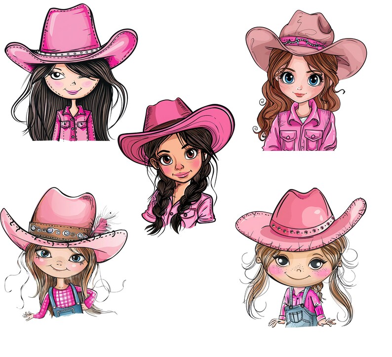 Pink Cowgirls Clipart Bundle, Cute Cowgirl Images on Horses, Whimsical ...