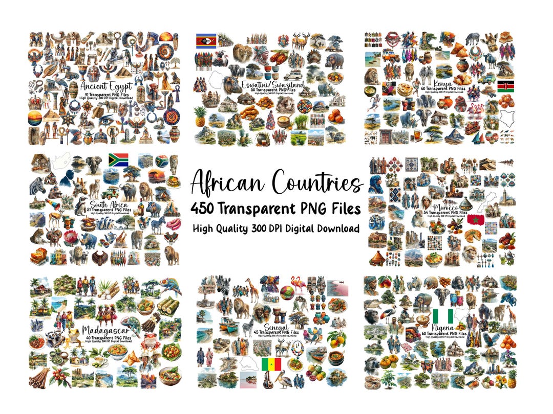 Africa Countries Clipart Bundle | 8 African Nations Travel Landmarks ...