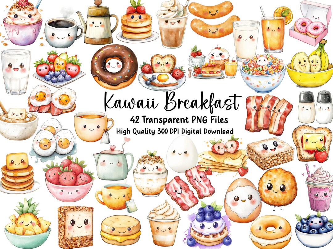 Kawaii Breakfast Clipart, Kids Kawaii Stickers, Invitations, Planners ...