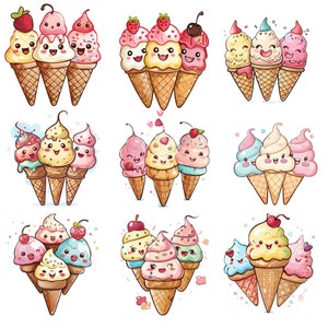 Kawaii Ice Cream Clipart, 55 Cute Ice Cream Graphics, Kawaii PNG Bundle ...