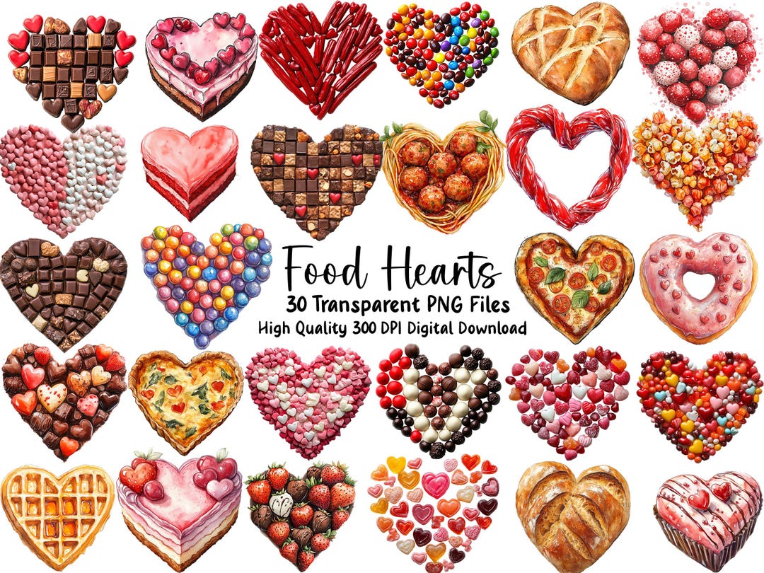 Valentine Food Heart Clipart: Sweet & Savory Designs (digital Download ...