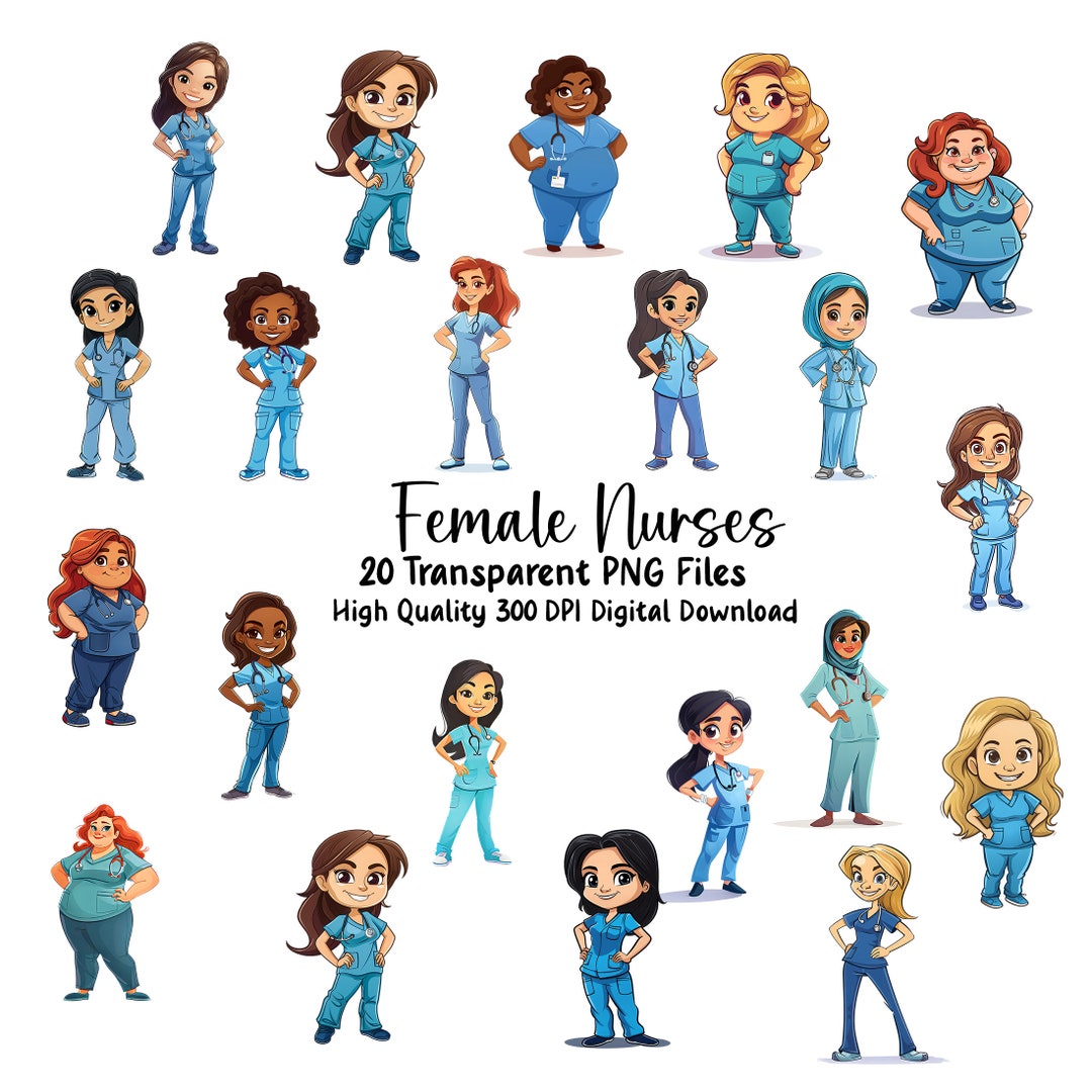 Female Nurse Clipart Bundle: Diverse PNG Graphics (commercial Use) - Etsy
