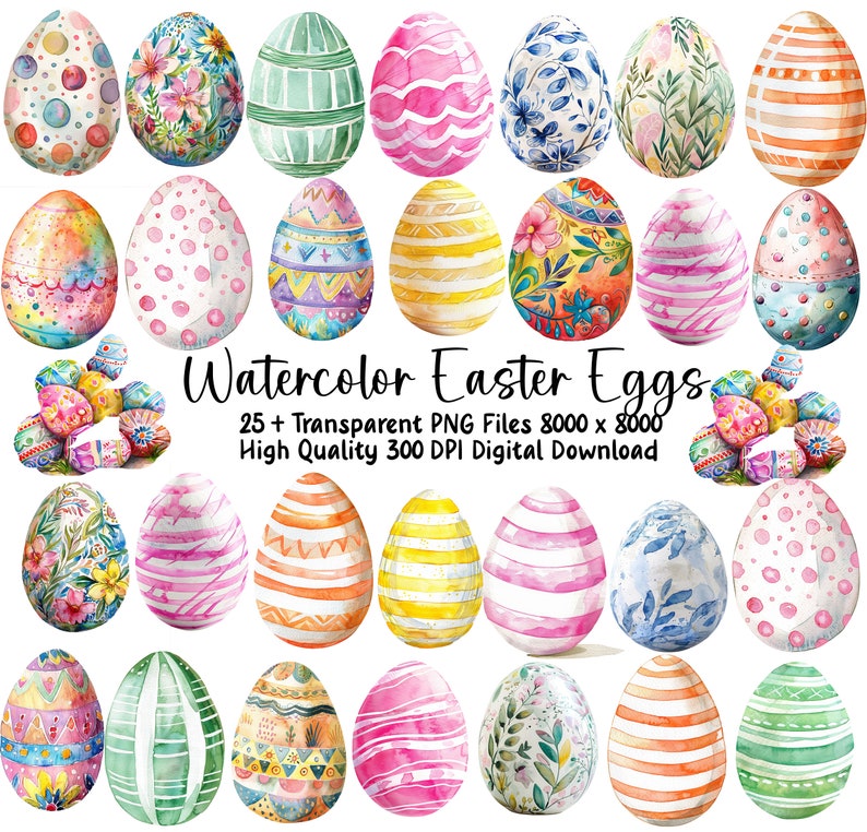 Watercolor Easter Eggs Clipart: Pastel Spring Designs (digital Download ...