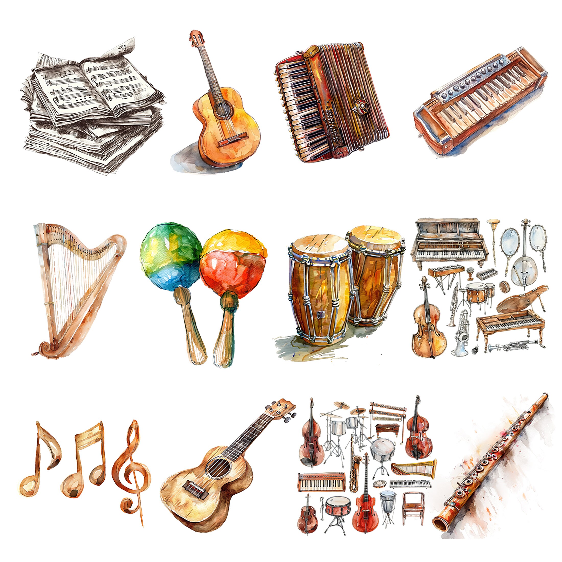 Musical Instrument Clipart Set, Piano Clipart, Guitar Clipart, Violin ...