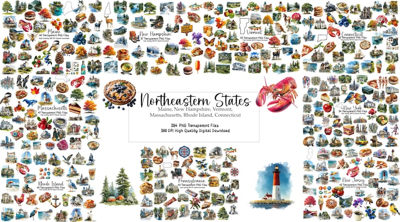 Northeastern States Clipart Bundle: New England & Mid-atlantic Pngs ...
