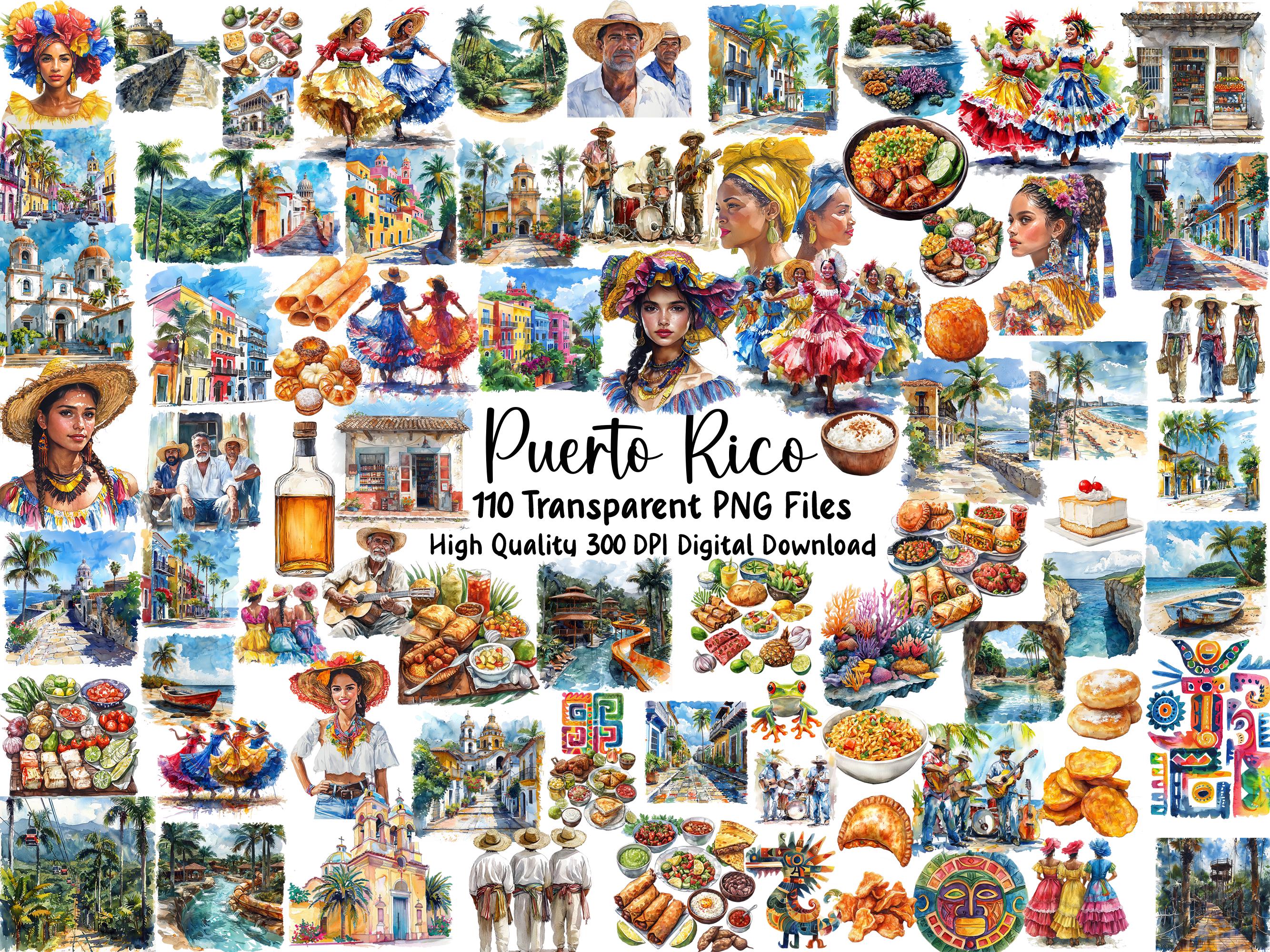 Puerto Rico Watercolor Clipart: Latino Culture Graphics (digital ...