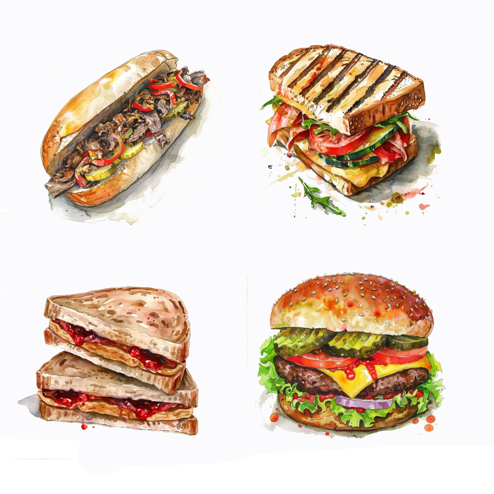 Watercolor Sandwiches PNG Bundle, Breakfast PNG Digital Download ...