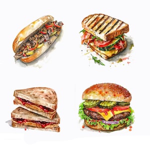 Watercolor Sandwiches PNG Bundle, Breakfast PNG Digital Download ...