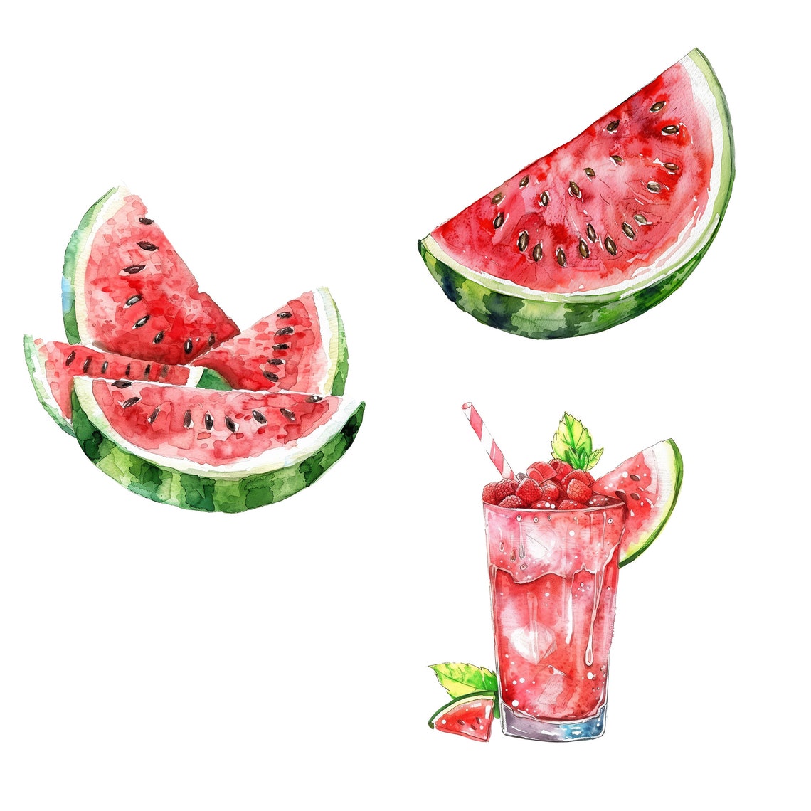 Watercolor Watermelon Clipart Digital Png Summer Fruit Graphics Instant ...
