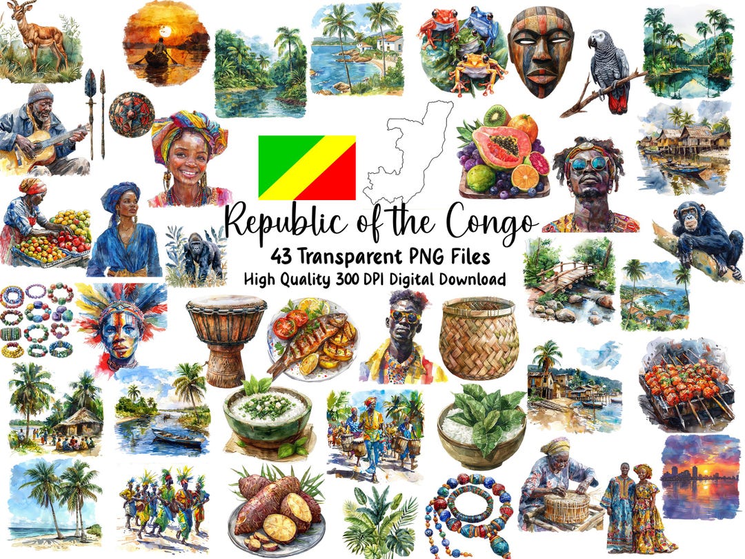 Republic of the Congo Clipart, Congo Africa Watercolor PNG, Brazzaville ...