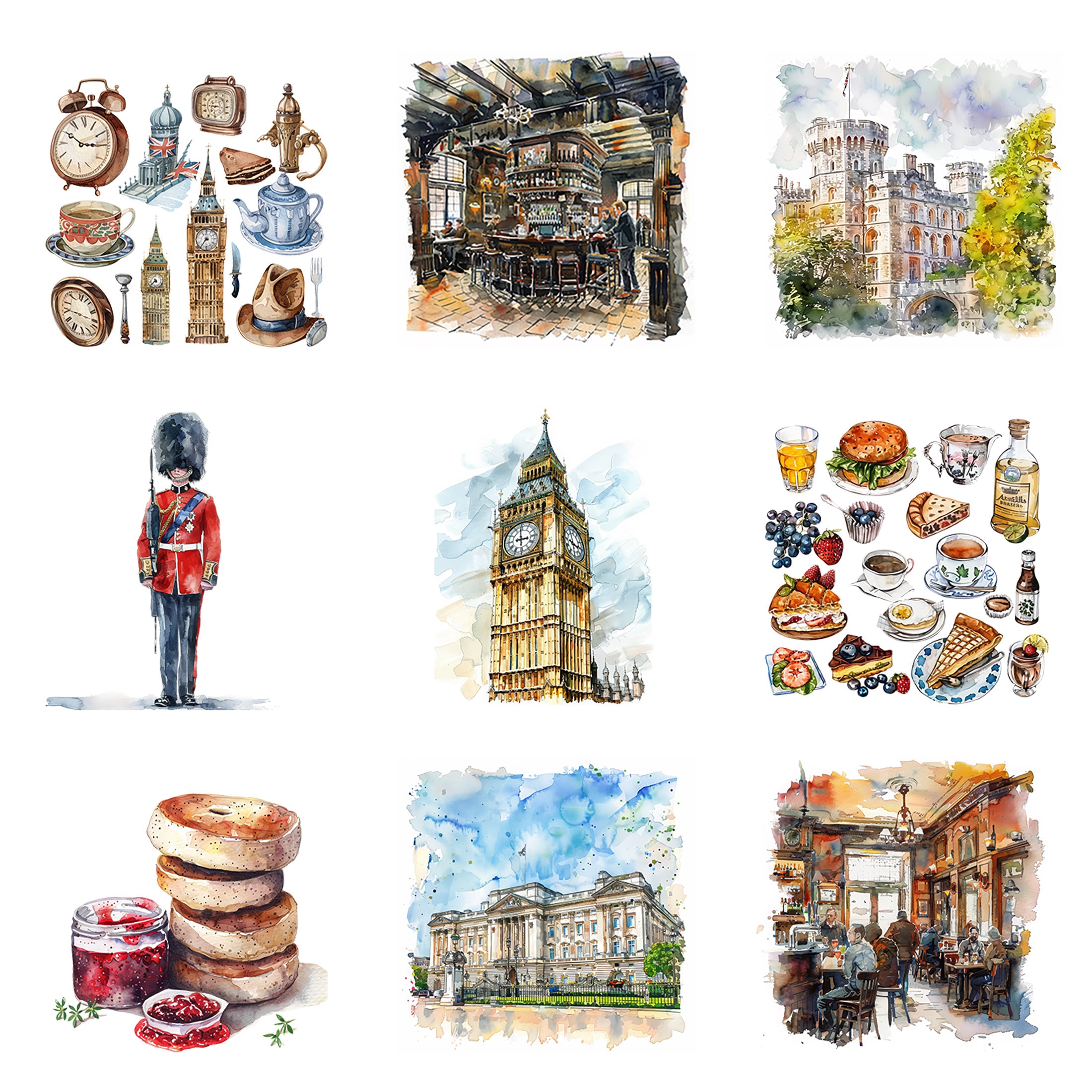 England Clipart Set - British Travel Graphics Pack, London Themed ...