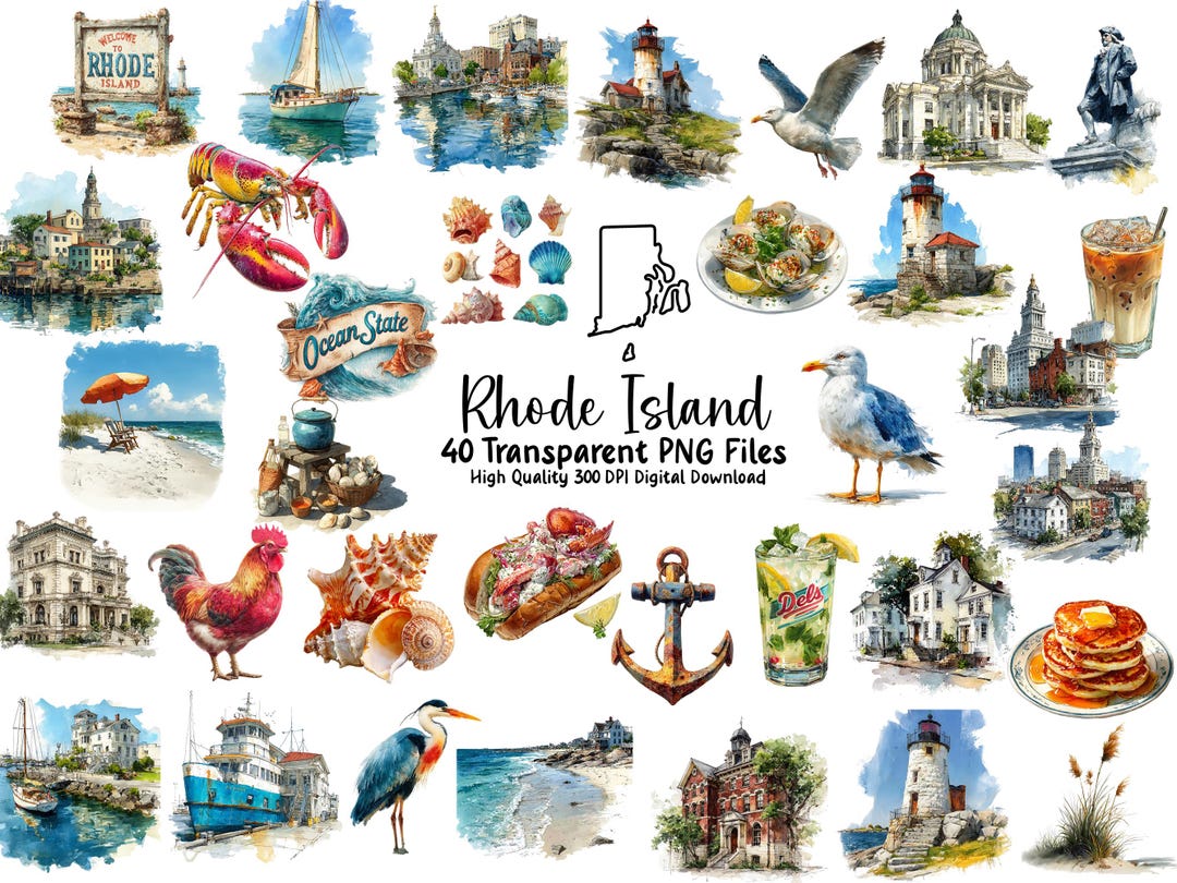Rhode Island Clipart Bundle: Lighthouse, Anchor, State Bird (PNG ...