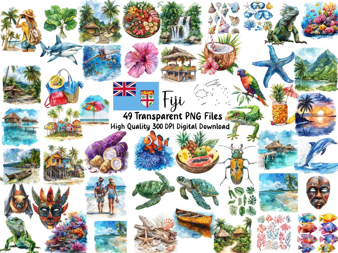 Fiji Clipart Bundle | Watercolor Tropical PNG Graphics (digital ...