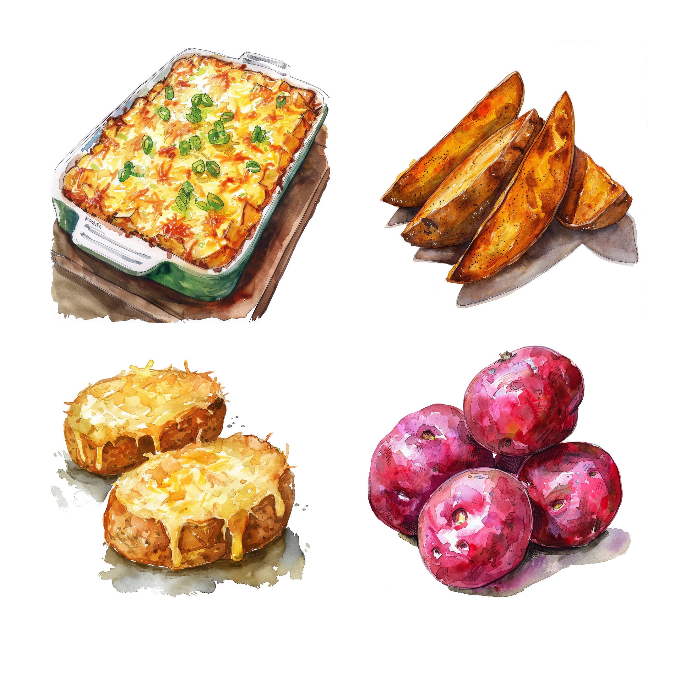 Watercolor Potato Clipart, PNG, French Fries, Potato Chips, Baked ...