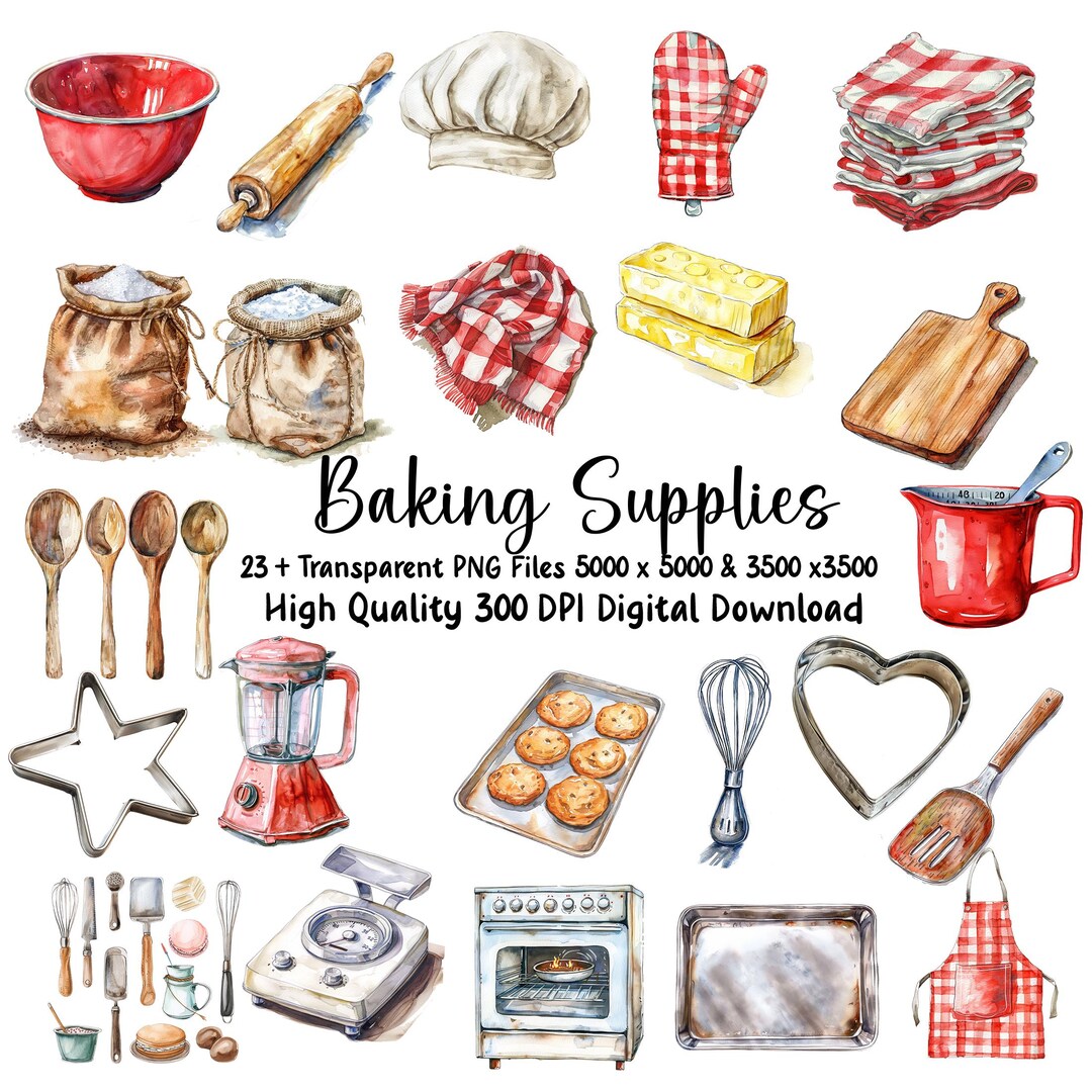 Baking Supplies Clipart: Watercolor Baking Tools (digital Download) - Etsy