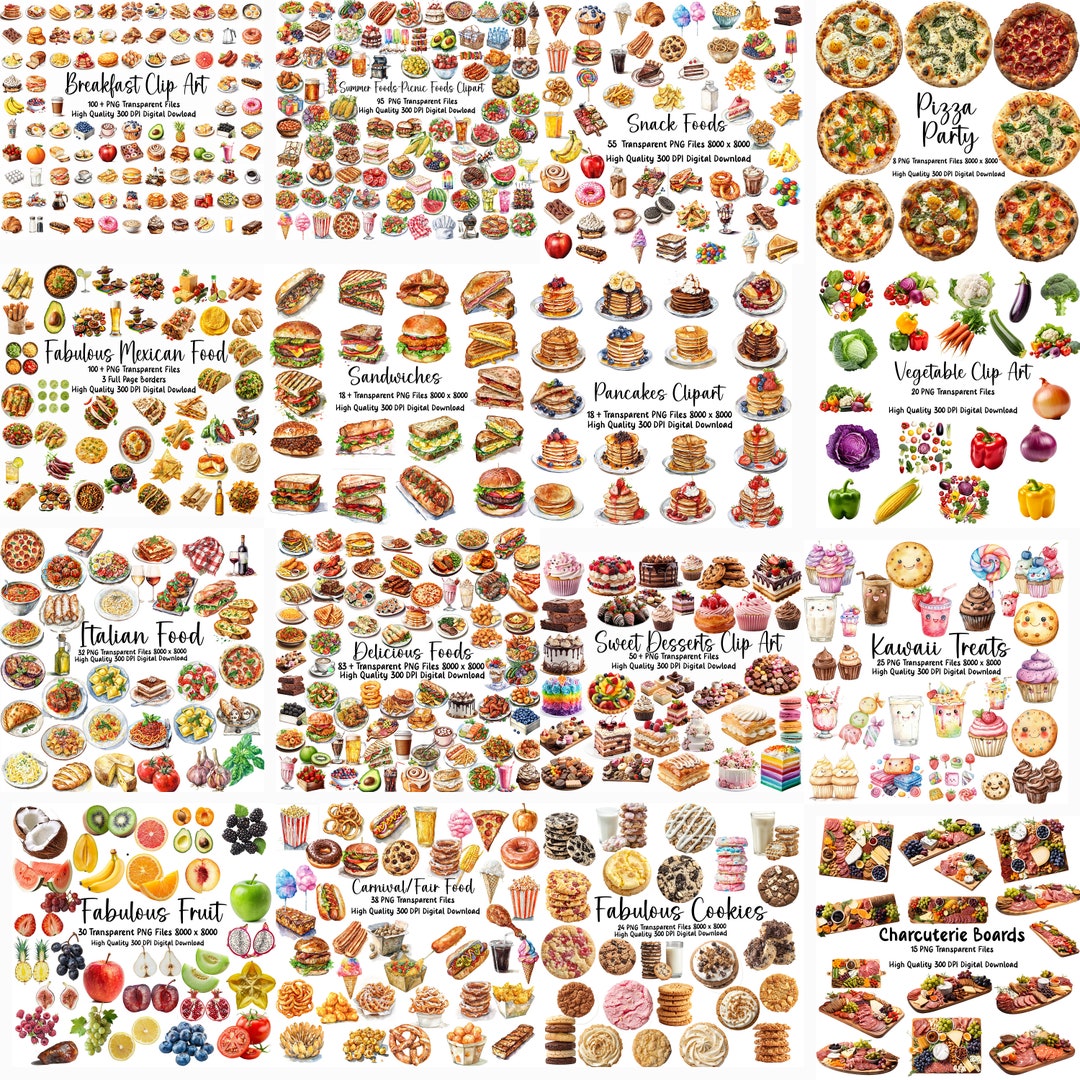 Food Clipart Mega Collection: 600+ PNG Illustrations (commercial Use ...