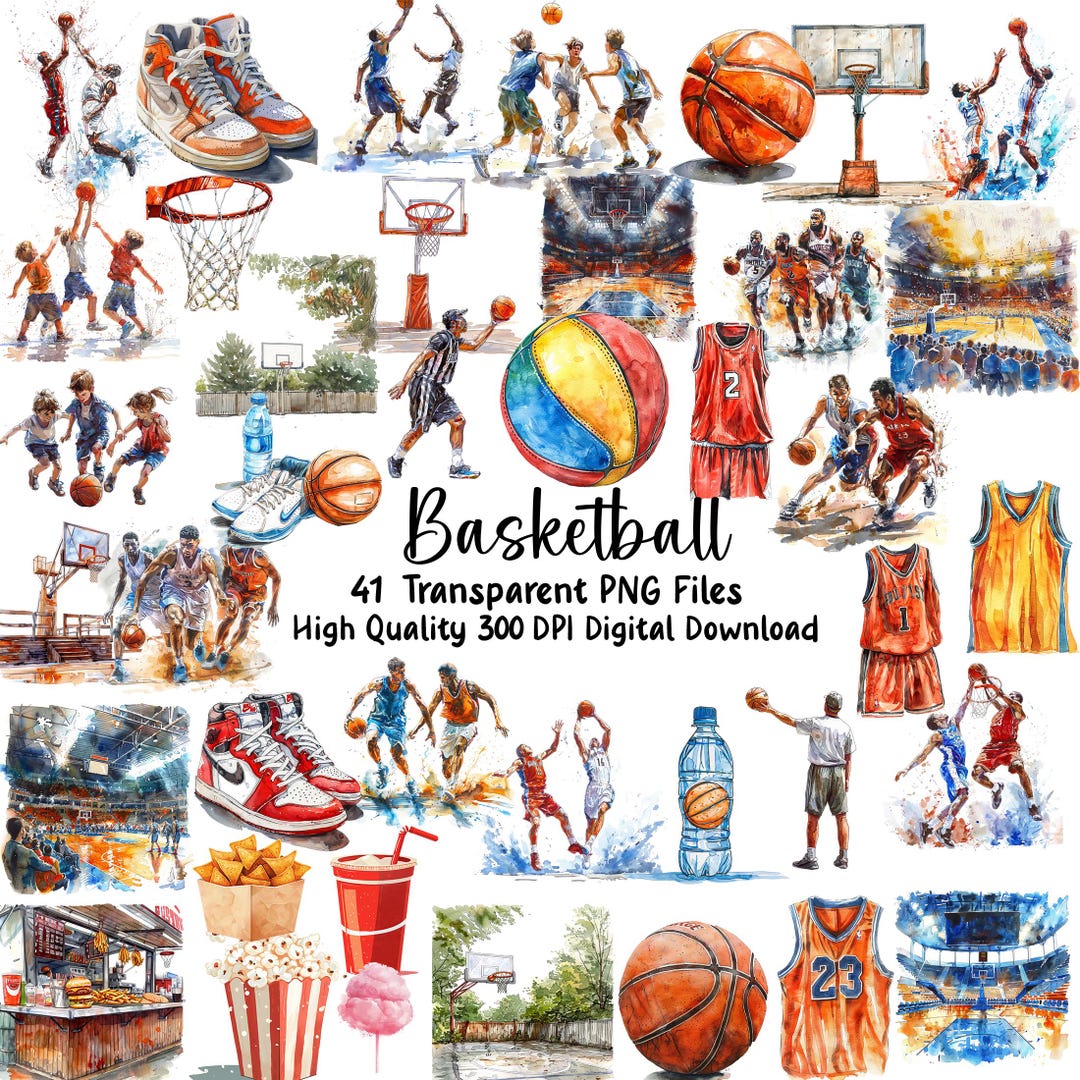 Watercolor Basketball Clipart: Sport Illustrations (digital Download ...