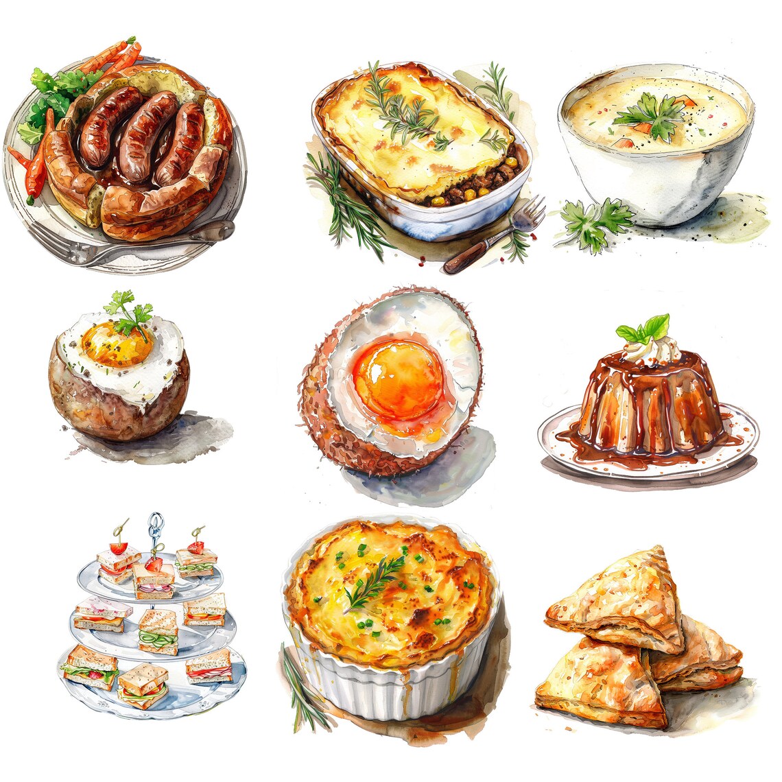 Watercolor British Food Clipart, Food Menu Art, England, Scottish ...
