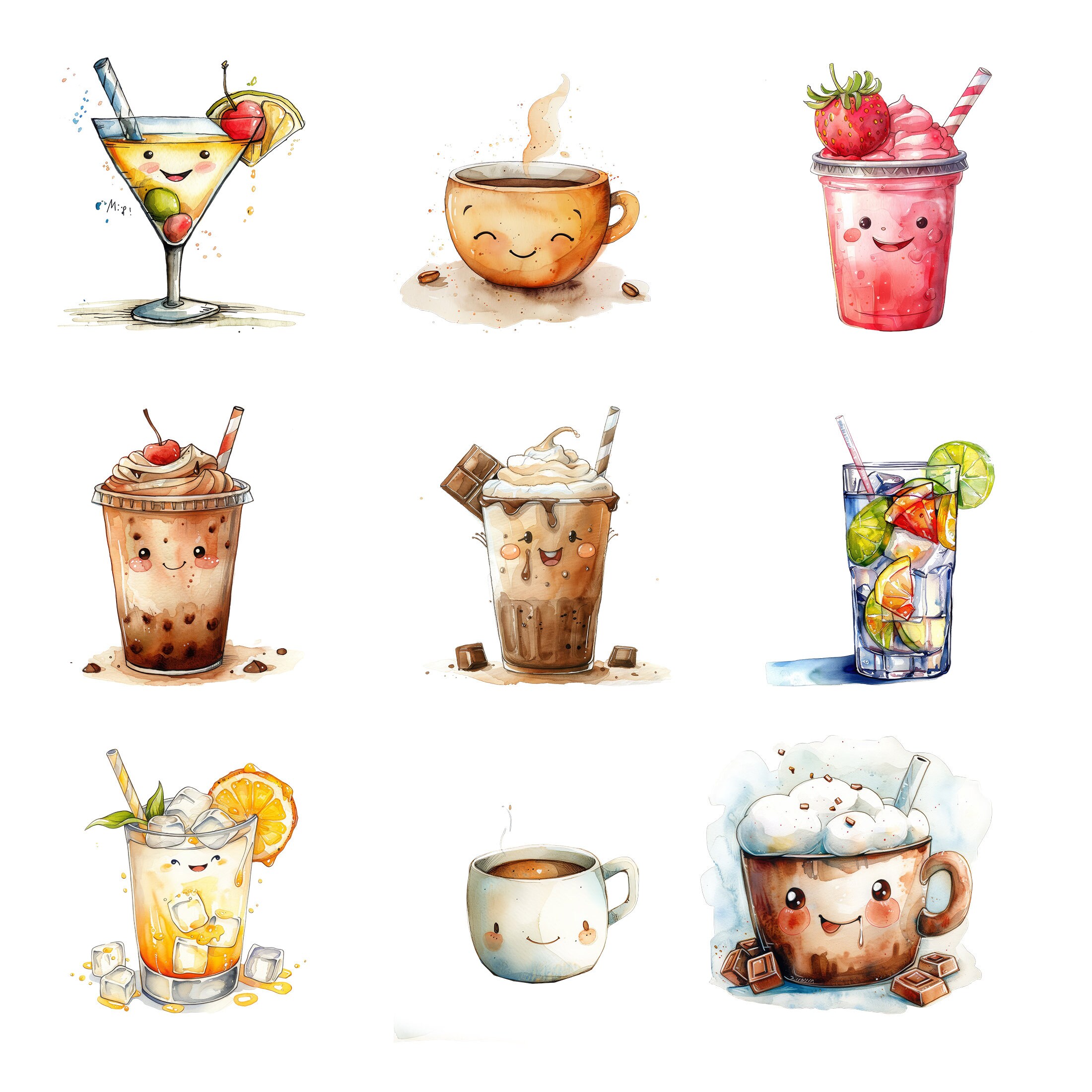 Kawaii Drink Clipart, Cute Beverage Graphics, Kawaii PNG, Adorable ...