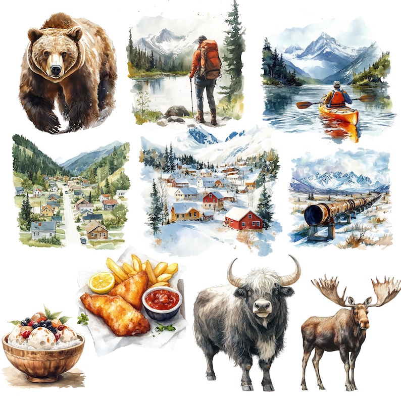 Alaska Clipart Set: Wildlife, Indigenous People, Educational Art ...