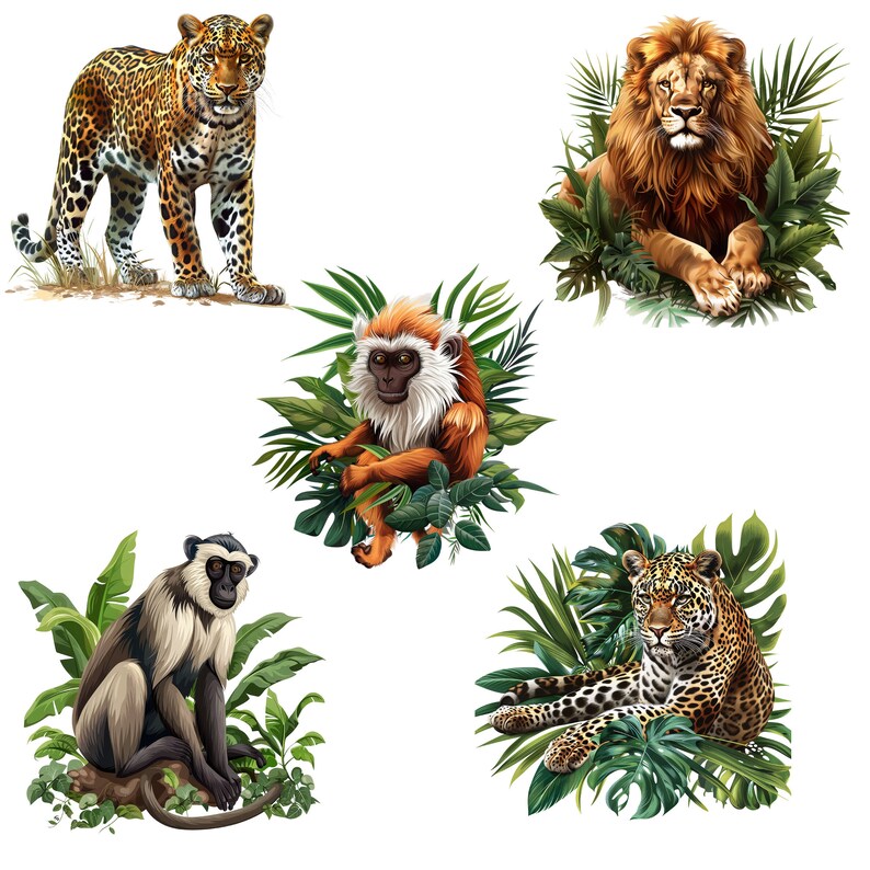 Safari Animals Clipart, Safari Clip Art, Lion, Zebra, Hippo, Monkeys ...
