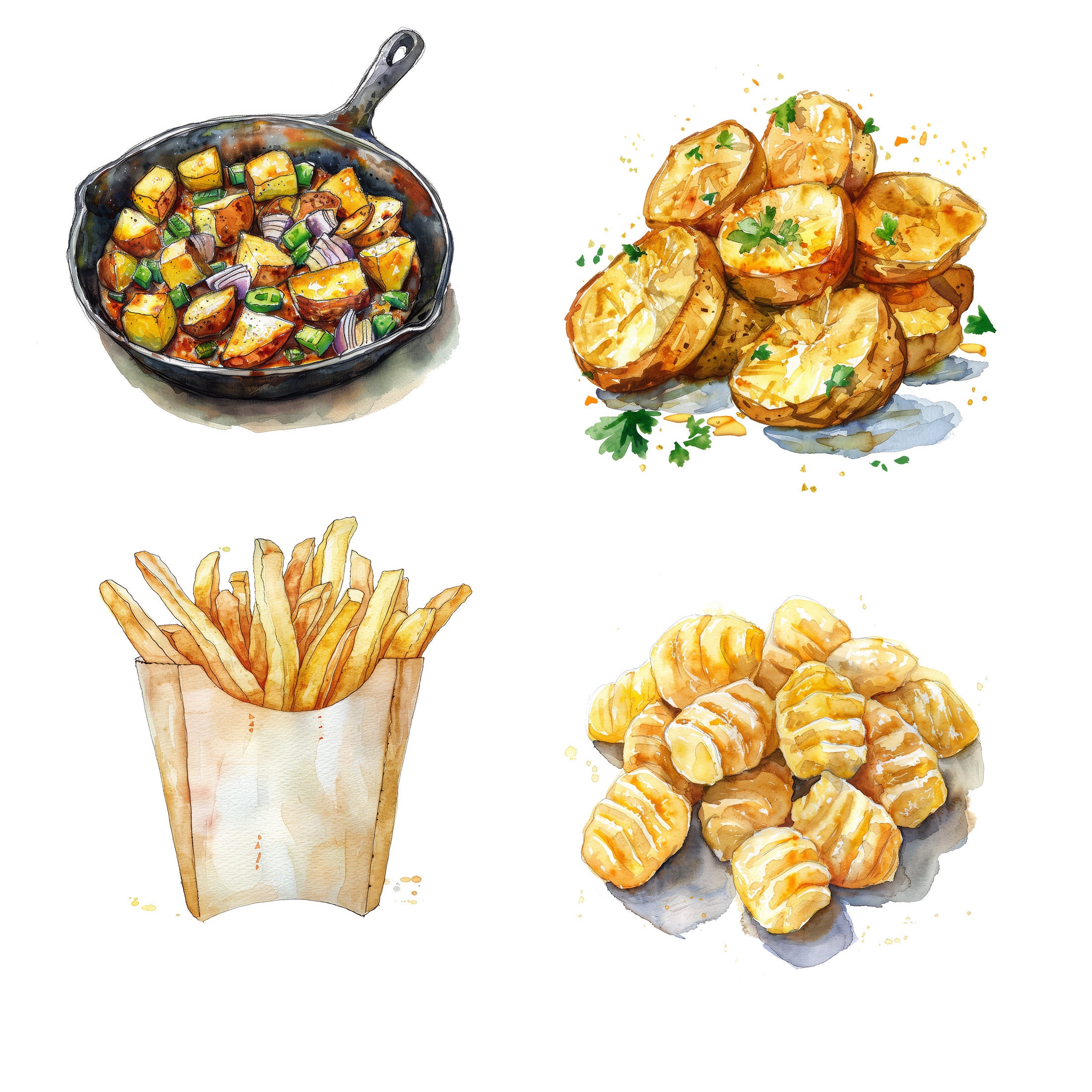 Watercolor Potato Clipart, PNG, French Fries, Potato Chips, Baked ...