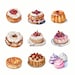 French Pastries Watercolor Clipart, Patisserie Clipart, Gourmet Pastry ...