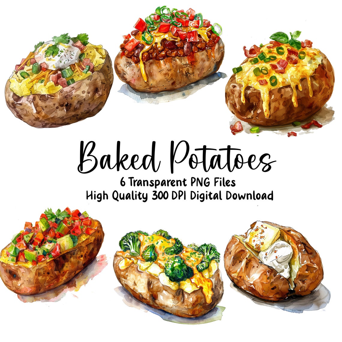 Watercolor Baked Potato Clipart, Instant Download, PNG Files ...