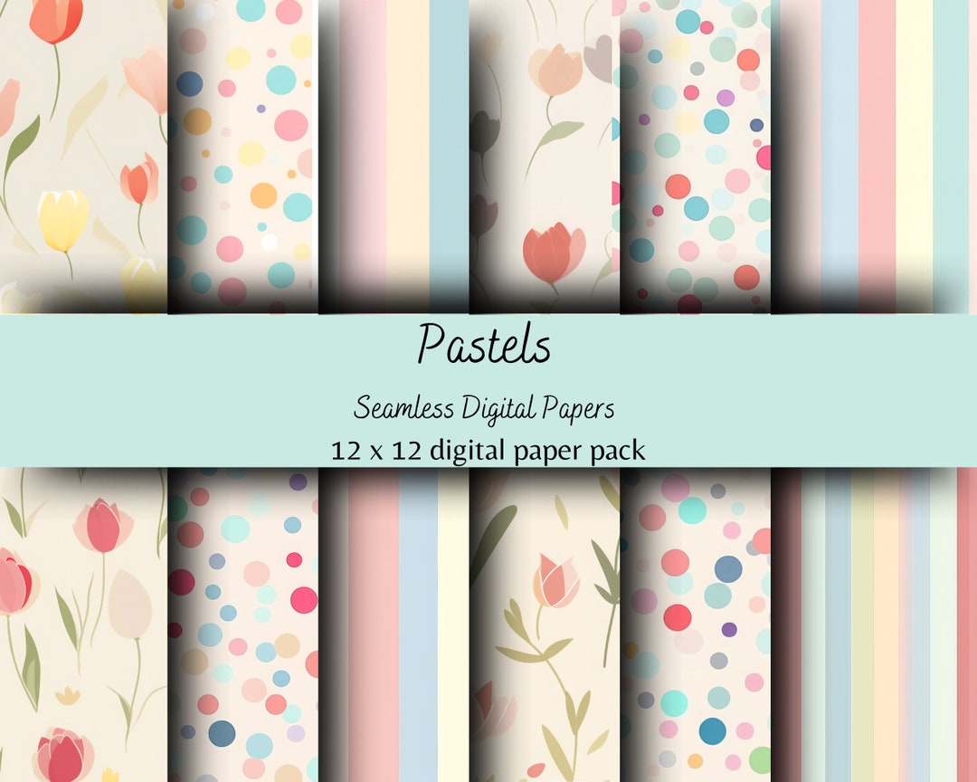 Pastel Colors Digital Paper Pack: 12x12 Seamless Patterns (instant ...