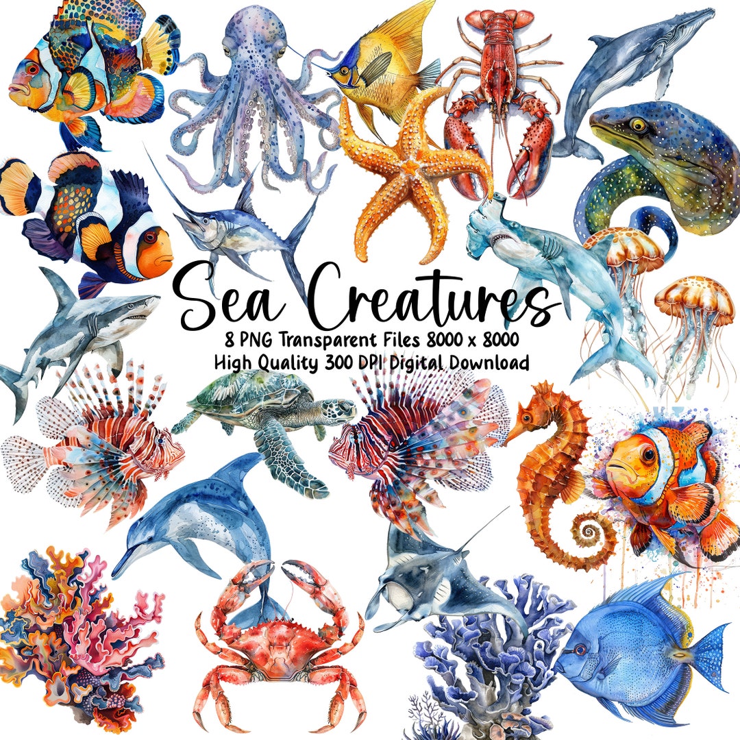 Sea Creatures Clipart, Ocean Animals, Ocean Clipart, Whales, Fish ...