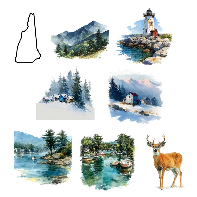 New Hampshire Clipart | State Landmarks, Nature & Wildlife PNG Bundle ...